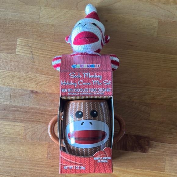 Kitchen | Sock Monkey Holiday Cocoa Mug Set Red And Brown | Poshmark